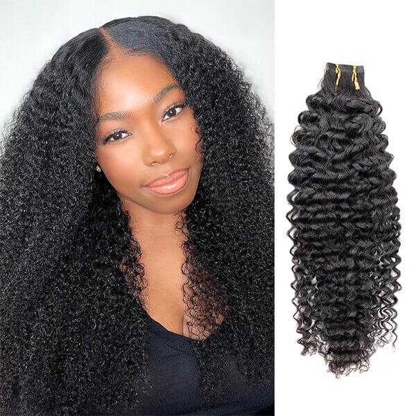 Natural Black (1B) | 100G Curly Tape In Hair Extensions | CLJHair